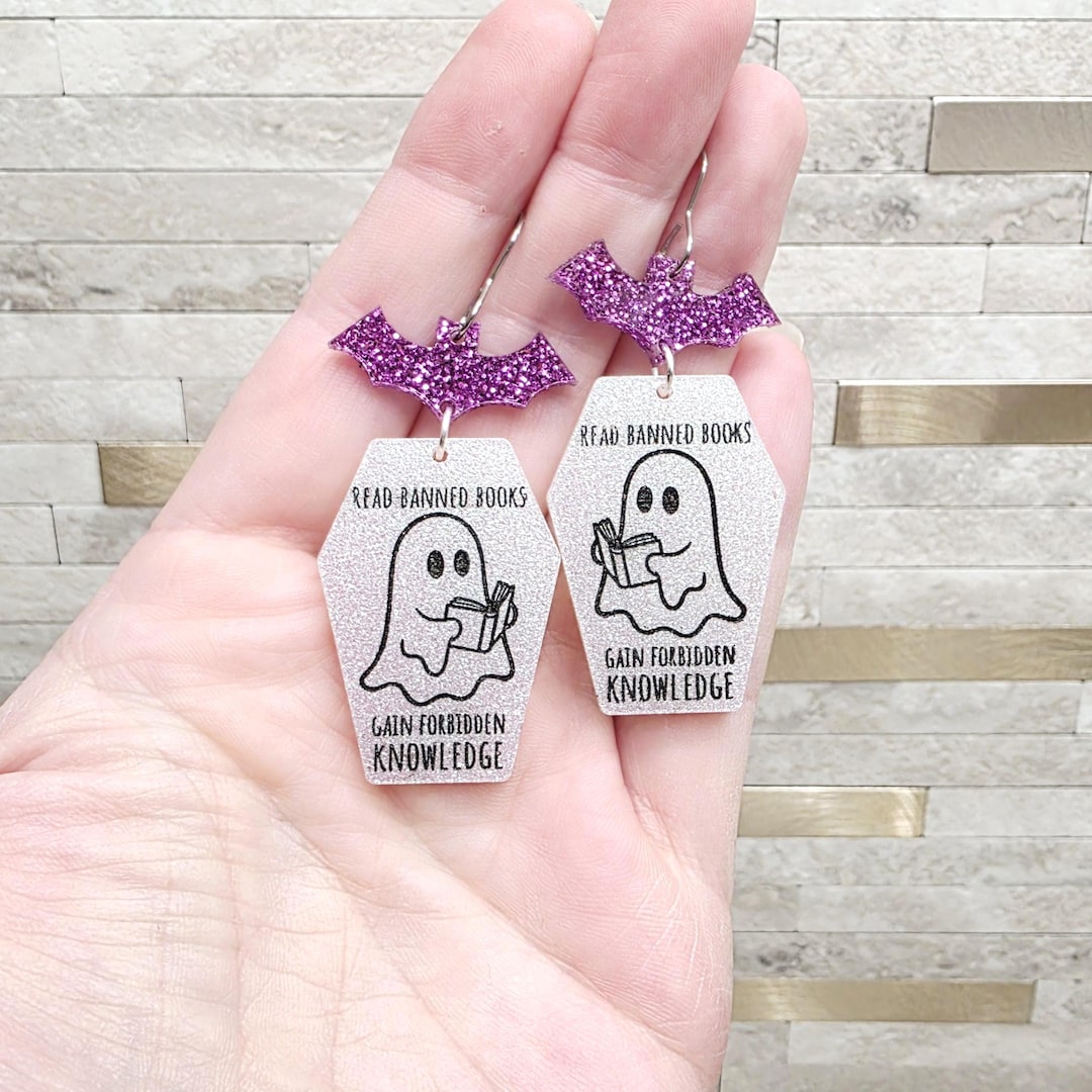 Funny Banned Books Ghost Earrings | Halloween Acrylic Jewelry - Etsy