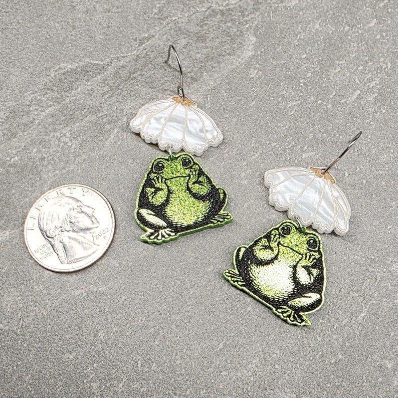 Whimsical Toad Flower Acrylic Earrings: Floral BOHO Animal Statement ...