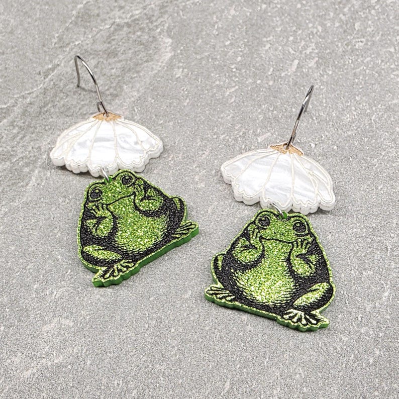 Whimsical Toad Flower Acrylic Earrings: Floral BOHO Animal Statement ...