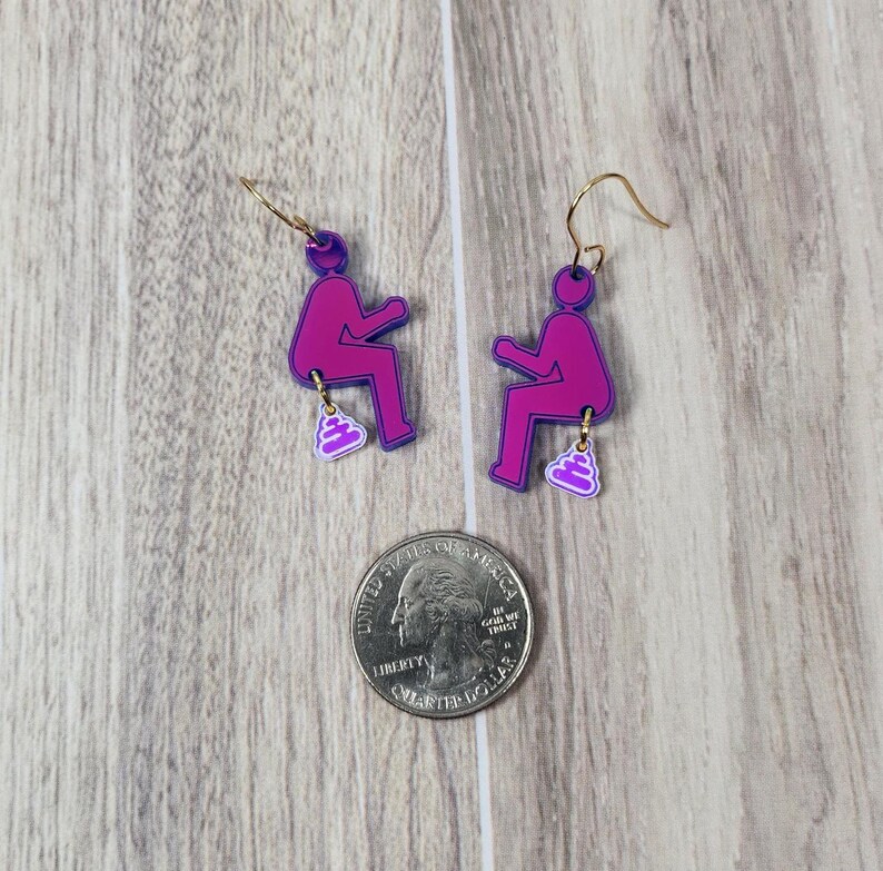 Funny Weird Iridescent Person Pooping Earrings Whimsical Fun Laser Cut ...