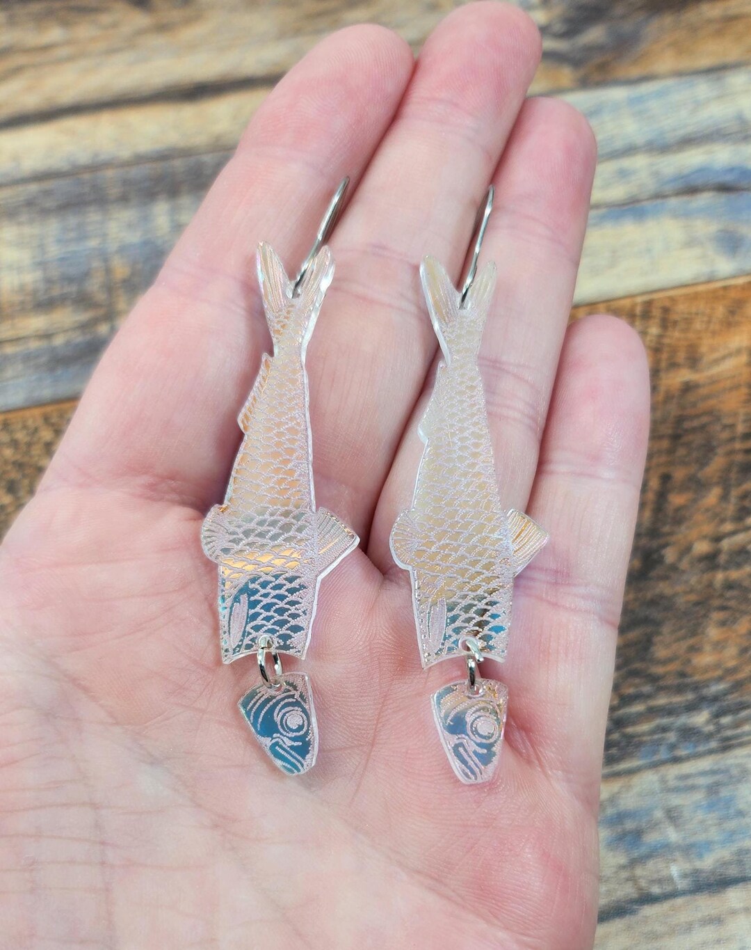 Weird Iridescent Anchovy Acrylic Laser Cut Earrings Funky Whimsical ...