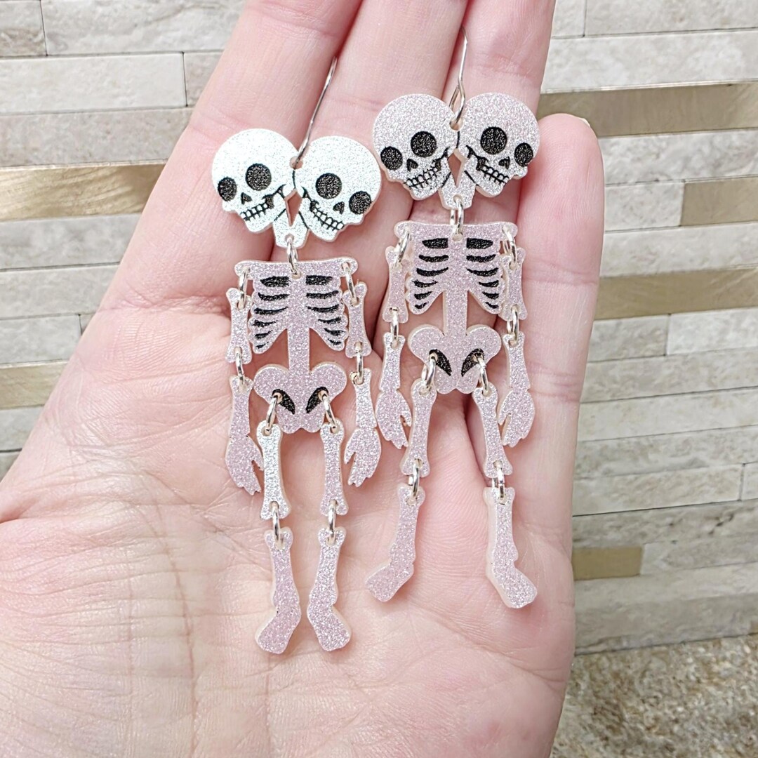 Two Headed Skeleton Acrylic Earrings: Fun Gothic Halloween Jewelry - Etsy
