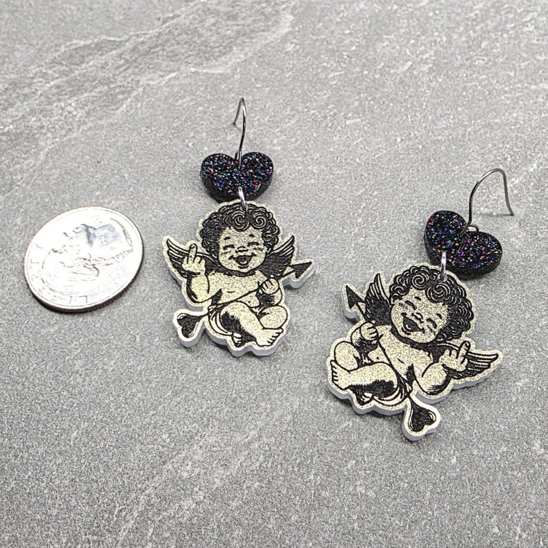 Cupid Middle Finger Acrylic Earrings: Funny Anti Valentine Statement ...