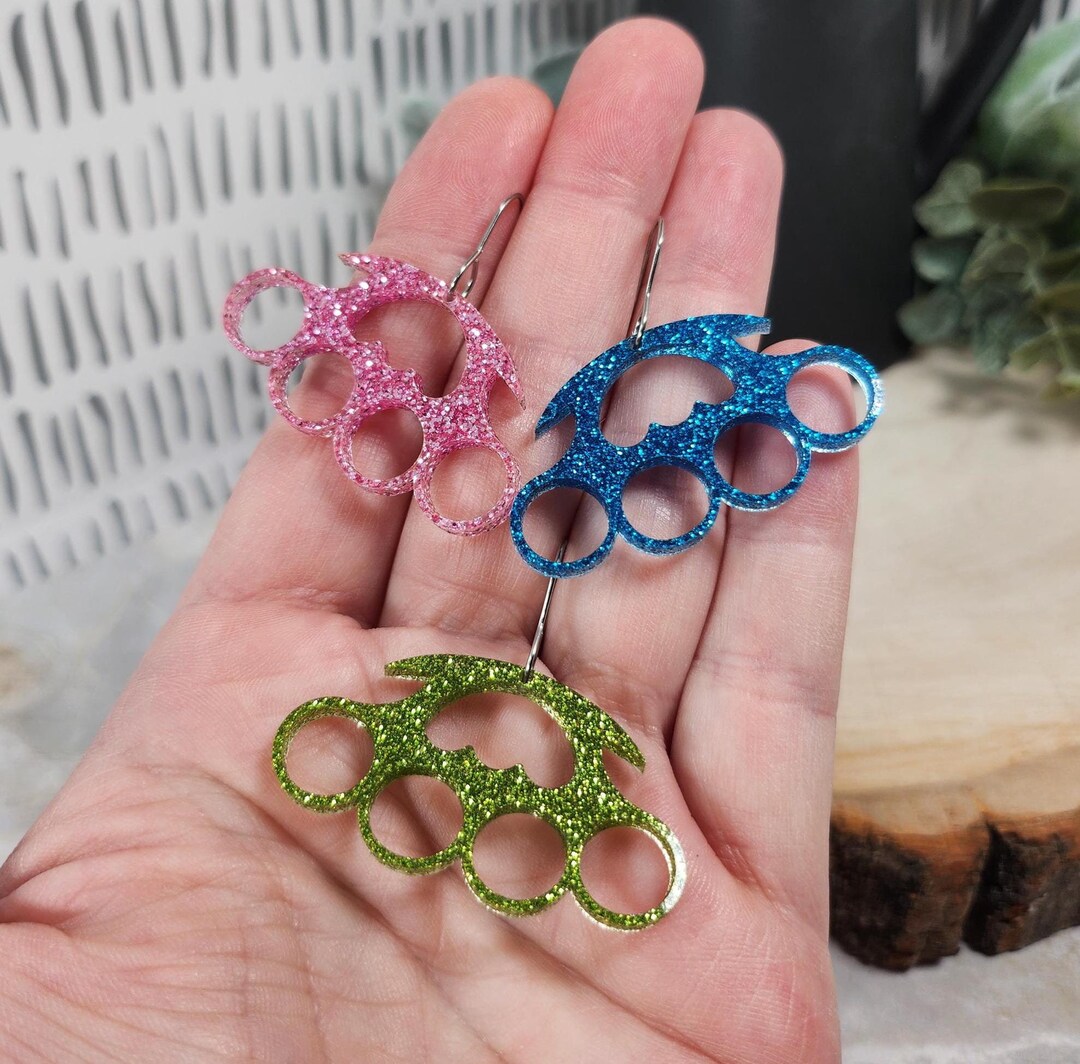 Pastel Goth Glitter Knuckles Acrylic Earrings | Funny Laser Cut Novelty ...