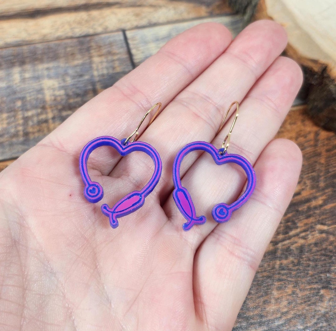Iridescent Acrylic Stethoscope Heart Earrings: Laser Cut Nurse Gift - Etsy