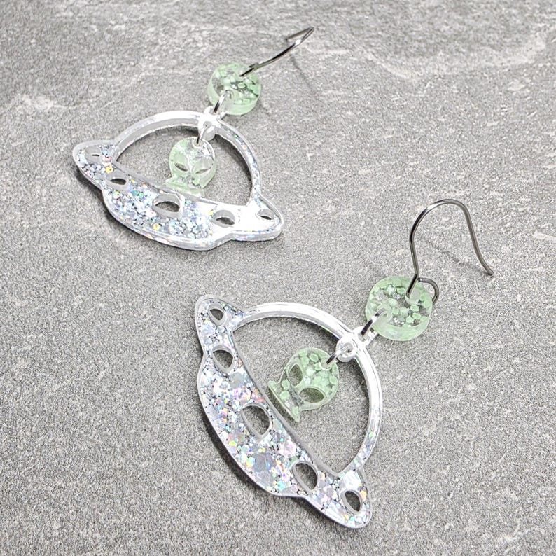 Glow in the Dark UFO Alien Acrylic Earrings: Rave Party Statement ...