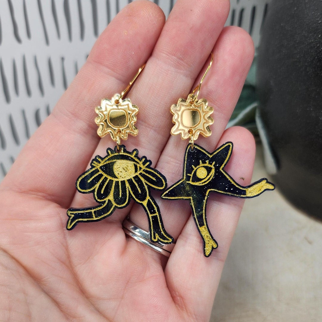 Weird Star Flower Acrylic Earrings | Funny Funky Celestial Laser Cut ...