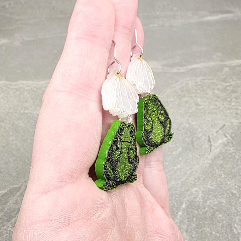 Whimsical Toad Flower Acrylic Earrings: Floral BOHO Animal Statement ...
