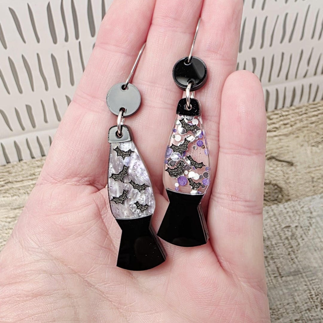 Bat Lava Lamp Acrylic Earrings: Spooky Halloween Jewelry - Etsy
