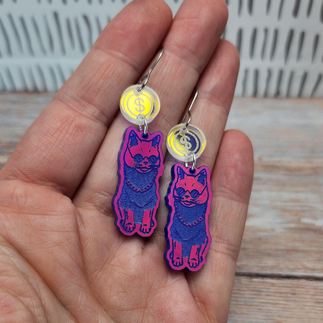 Funny Cat Meme Acrylic Statement Earrings | Weird Funky Earrings | Cat Lover Gift | Fun Handmade ...