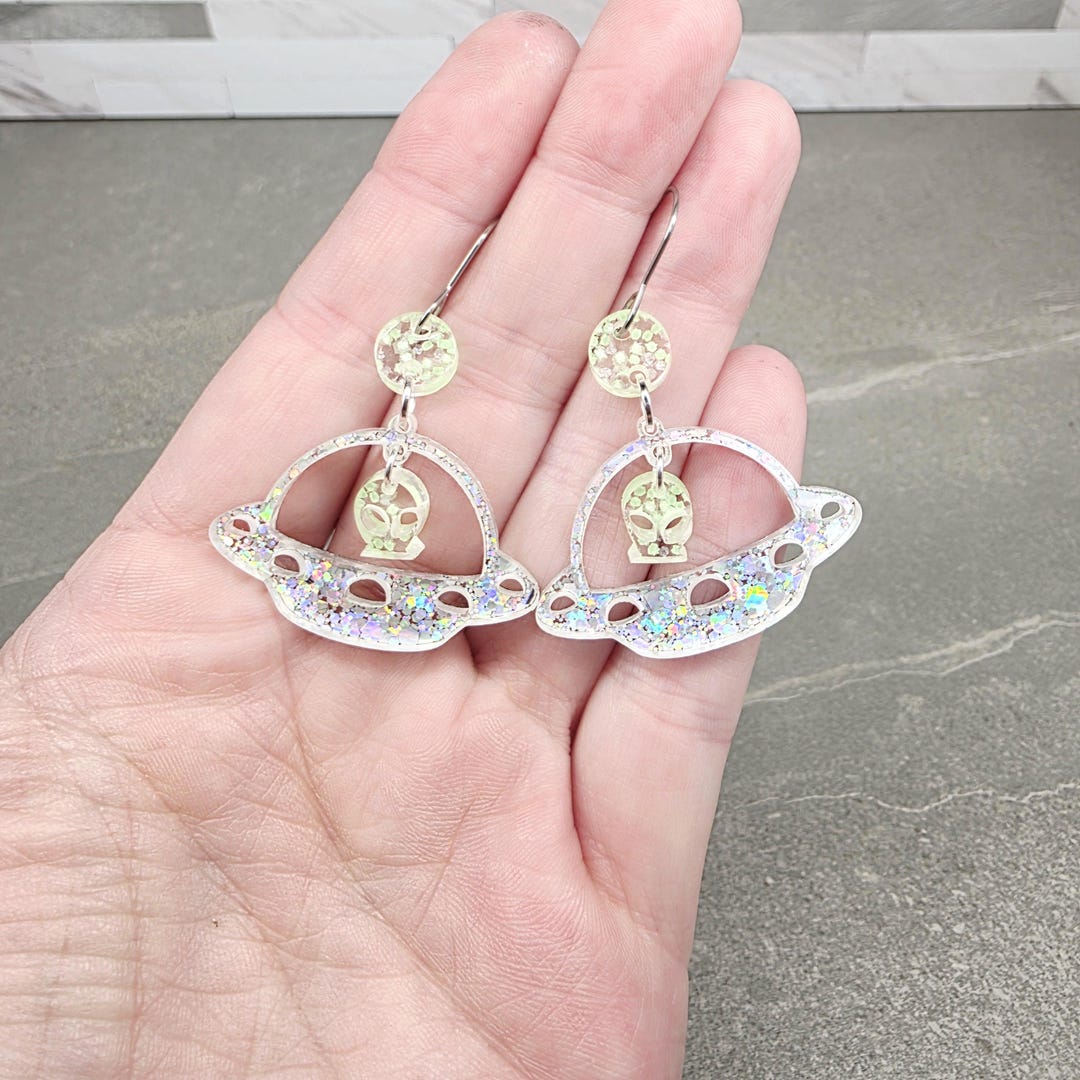 Glow in the Dark UFO Alien Acrylic Earrings: Rave Party Statement ...