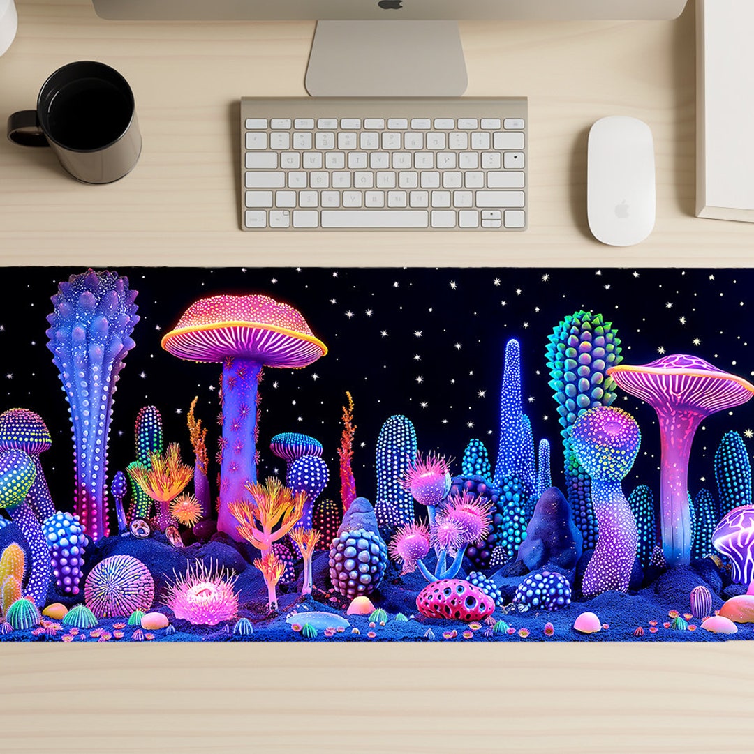 Bioluminescent Ocean Gaming Mouse Pad, Neon Corals Mousepad, Purple ...