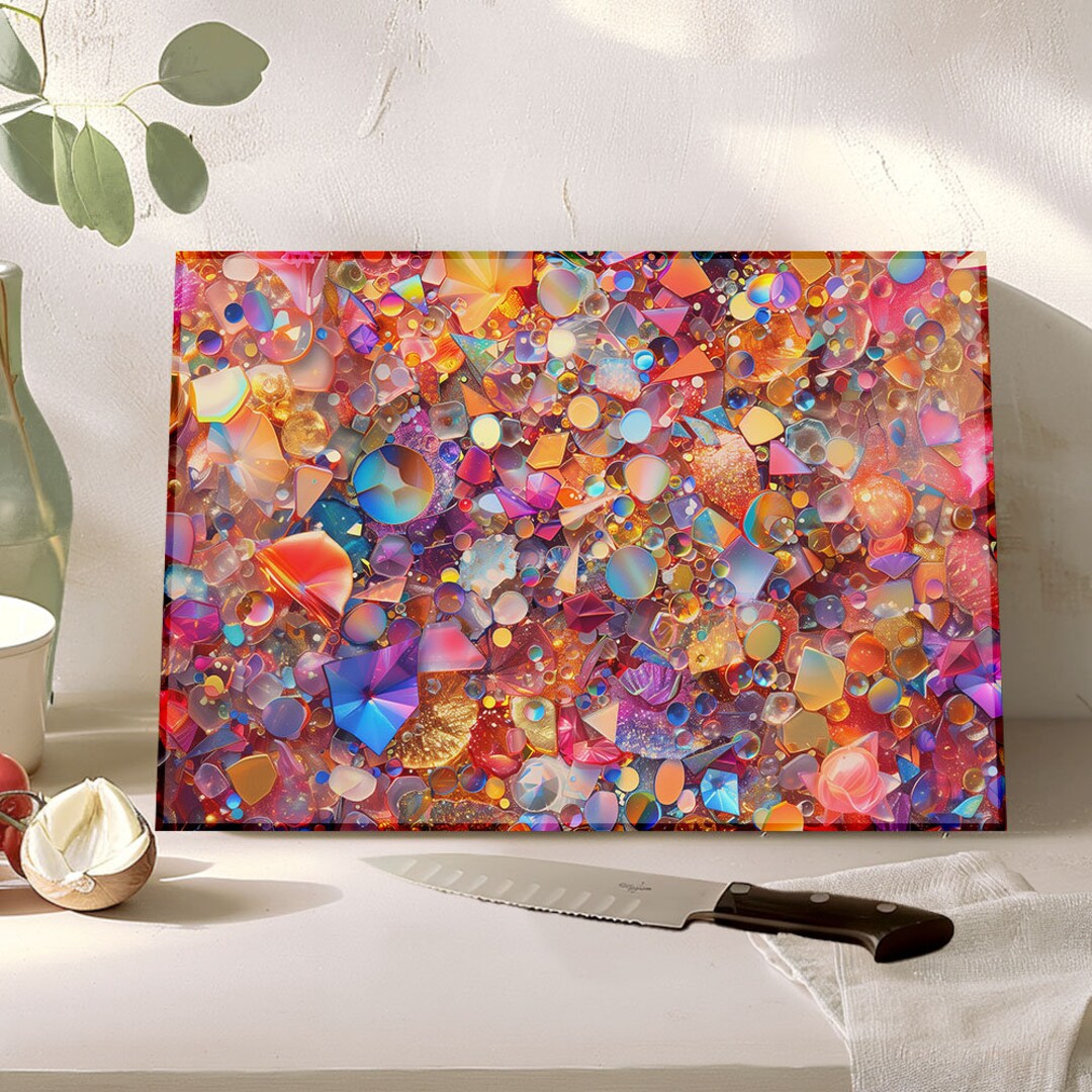 Gemstones Tampered Glass Cutting Board, Cheese/charcuterie Tray ...