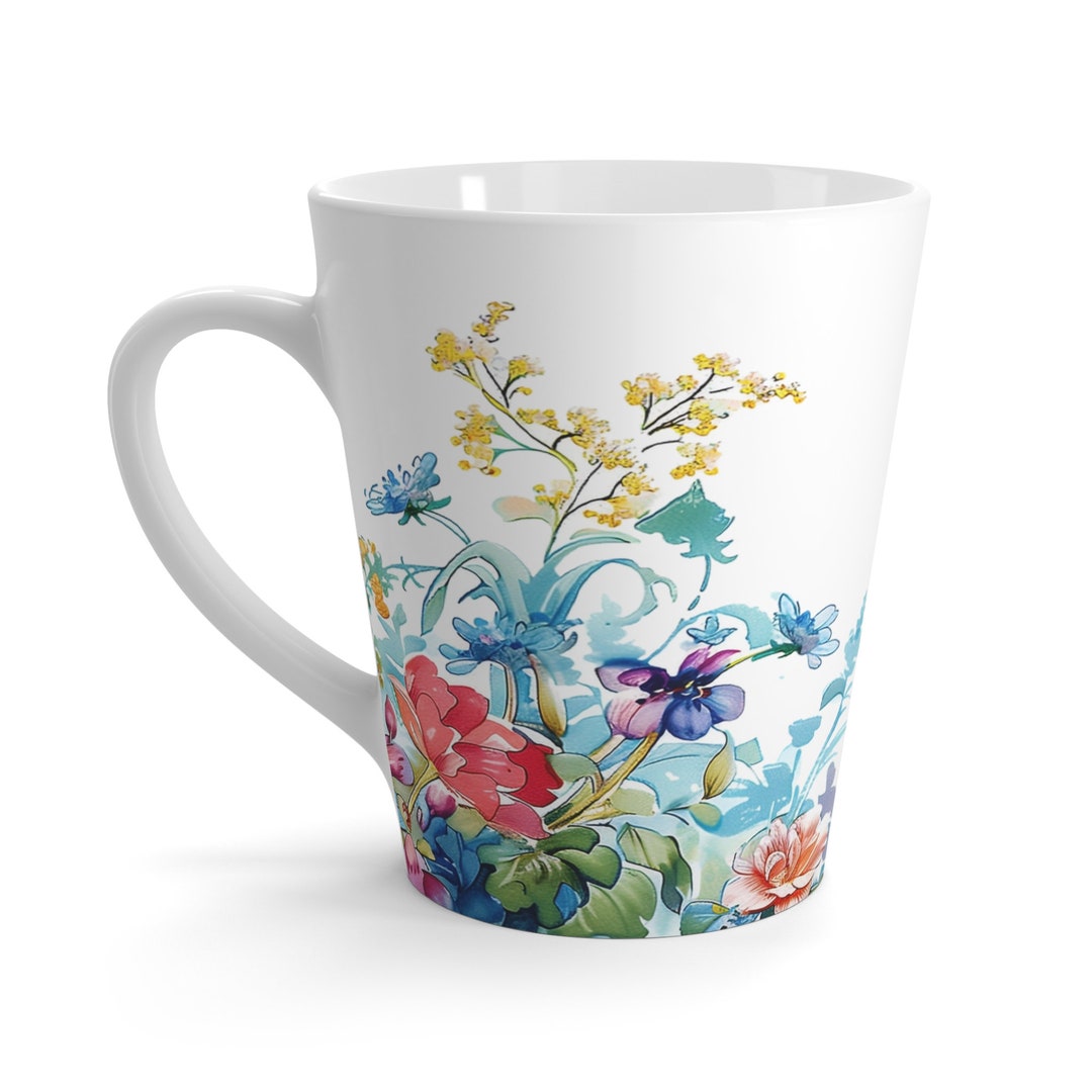 Pastel Wildflowers Latte Mug, 12oz Coffee Mug, Floral Ceramic Hot Tea ...