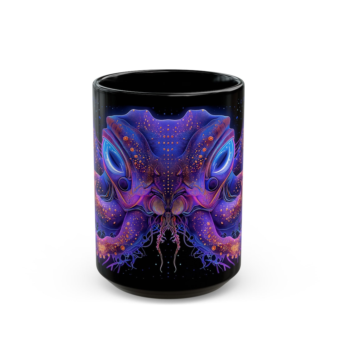 Alien Octopus Coffee Mug, 11oz 15oz, Cosmic Scifi Black Ceramic Mug ...
