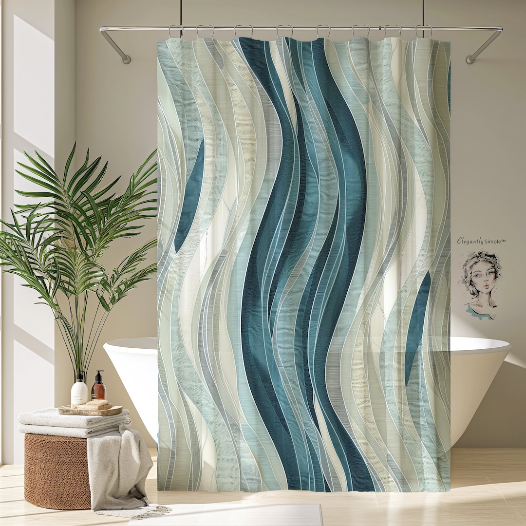 Elegantlysimple - Beach Life, Blue Waves, Shower Curtain, 71"w × 74"h ...