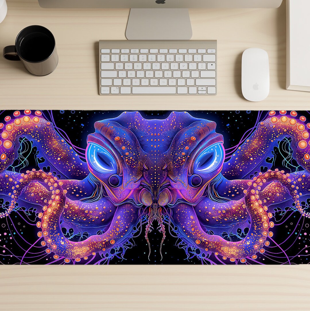 Alien Octopus Gaming Mouse Pad, Cosmic Scifi Mousepad, Purple ...