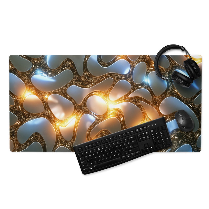 Liquid Metal Pattern Gaming Mouse Pad, Golden Mousepad, Modern Tech ...