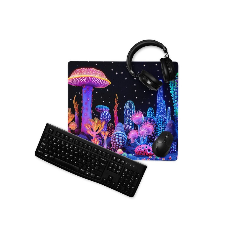 Bioluminescent Ocean Gaming Mouse Pad, Neon Corals Mousepad, Purple ...