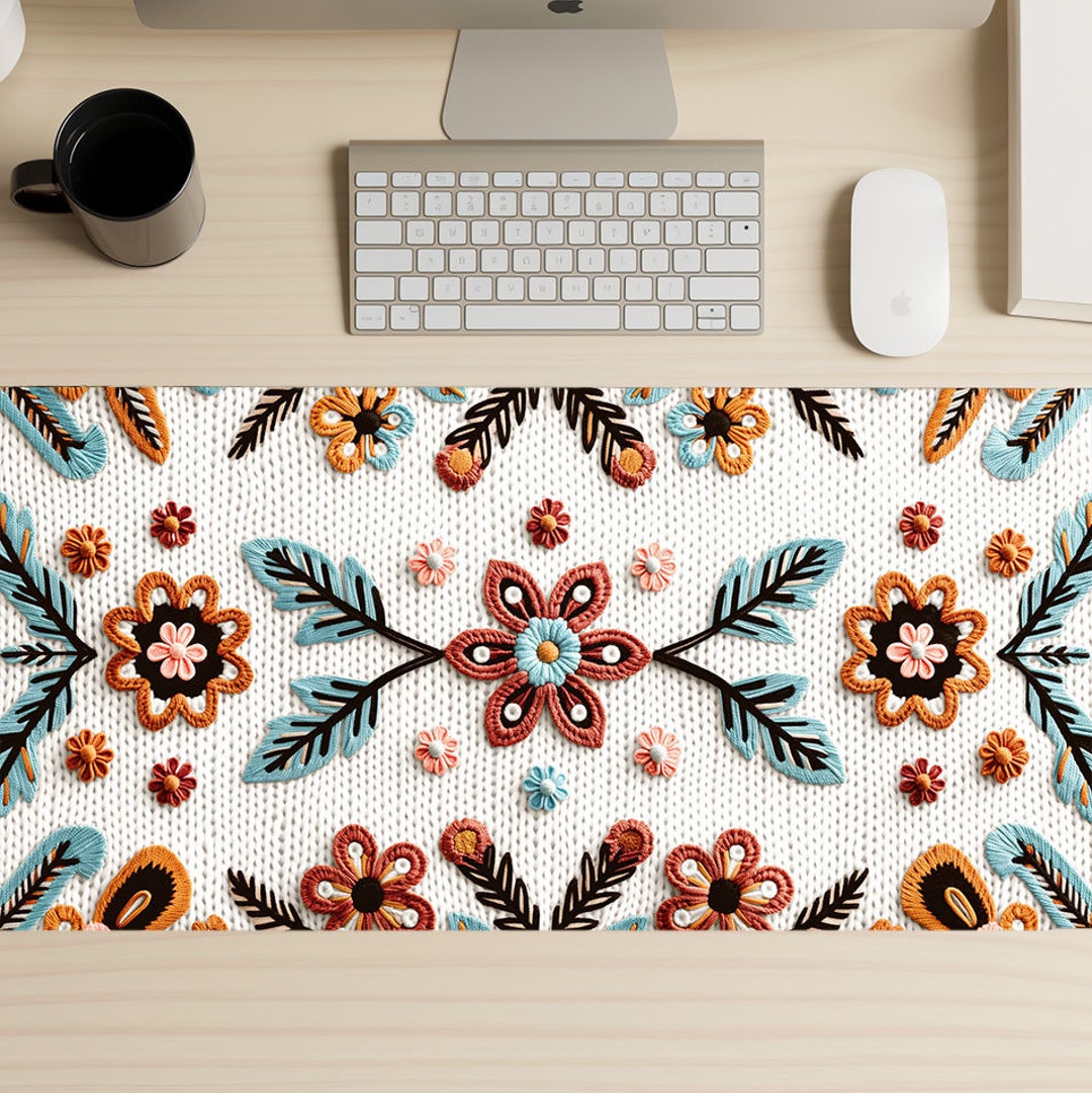 Fair Isle Gaming Mouse Pad, Knitting Print Mousepad, Embroidery ...