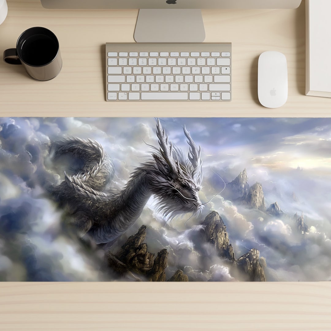 Chinese Dragon Gaming Mouse Pad, Silver Fantasy Mousepad, Magic ...