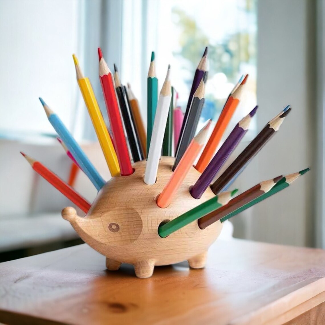 Wooden Hedgehog Pen Holder Carved Wood Wooden Figurine Perfect Gift ...