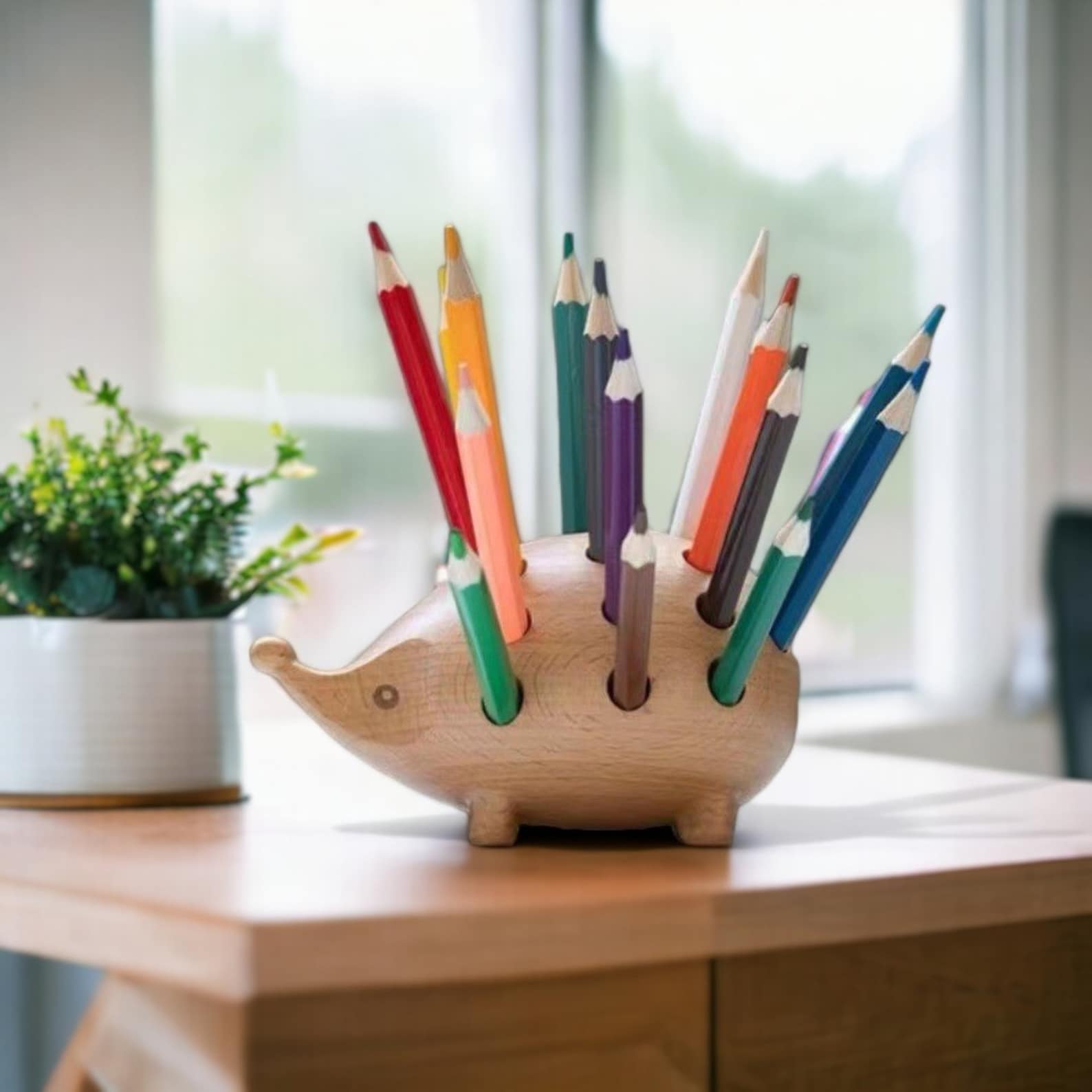 Wooden Hedgehog Pen Holder Carved Wood Wooden Figurine Perfect Gift ...