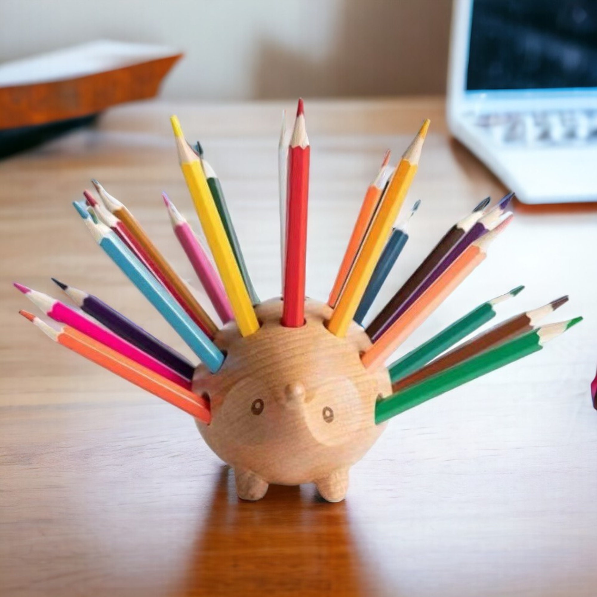 Wooden Hedgehog Pen Holder Carved Wood Wooden Figurine Perfect Gift ...