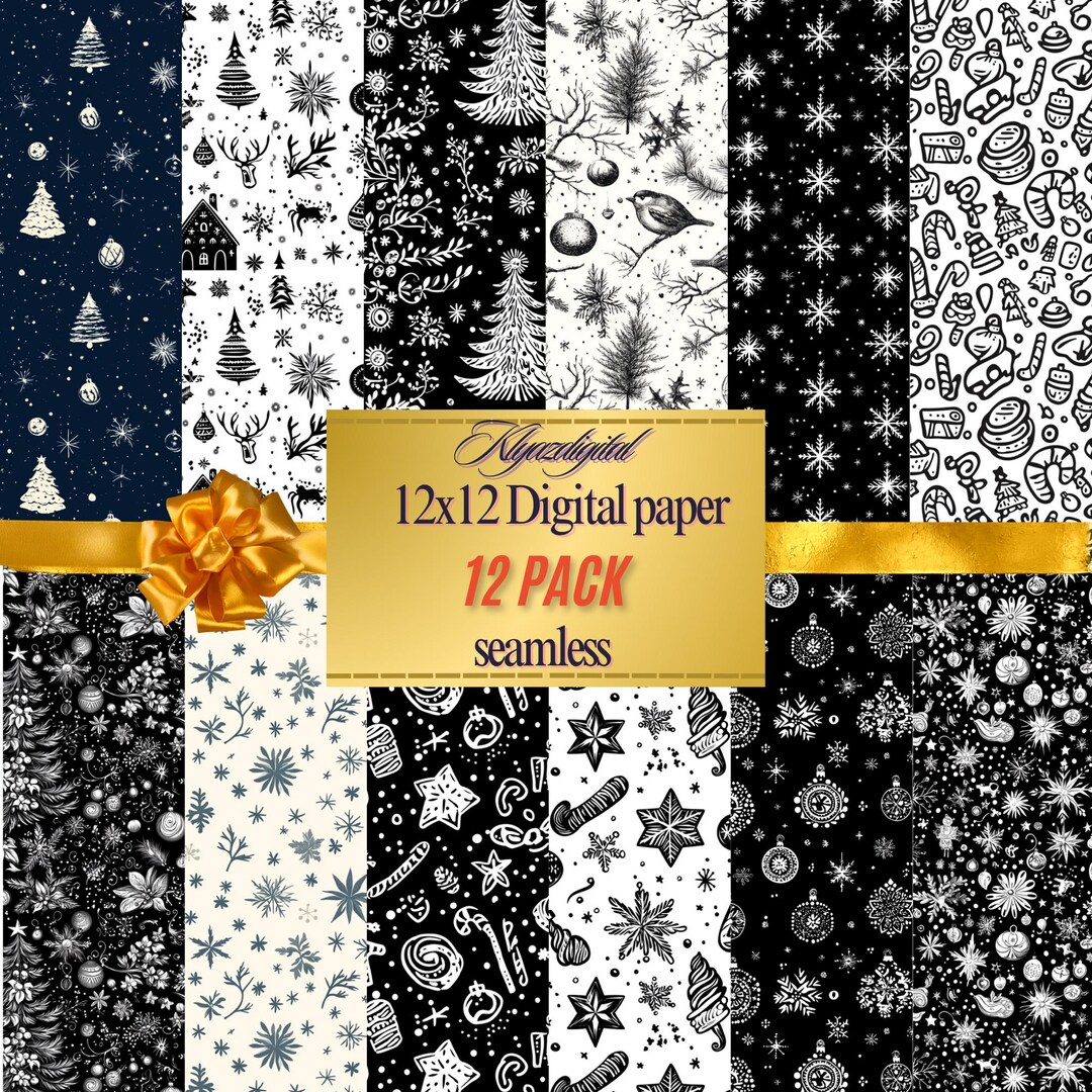 Seamless Winter Christmas Digital Paper Pack, 12x12 Digital Backgrounds ...