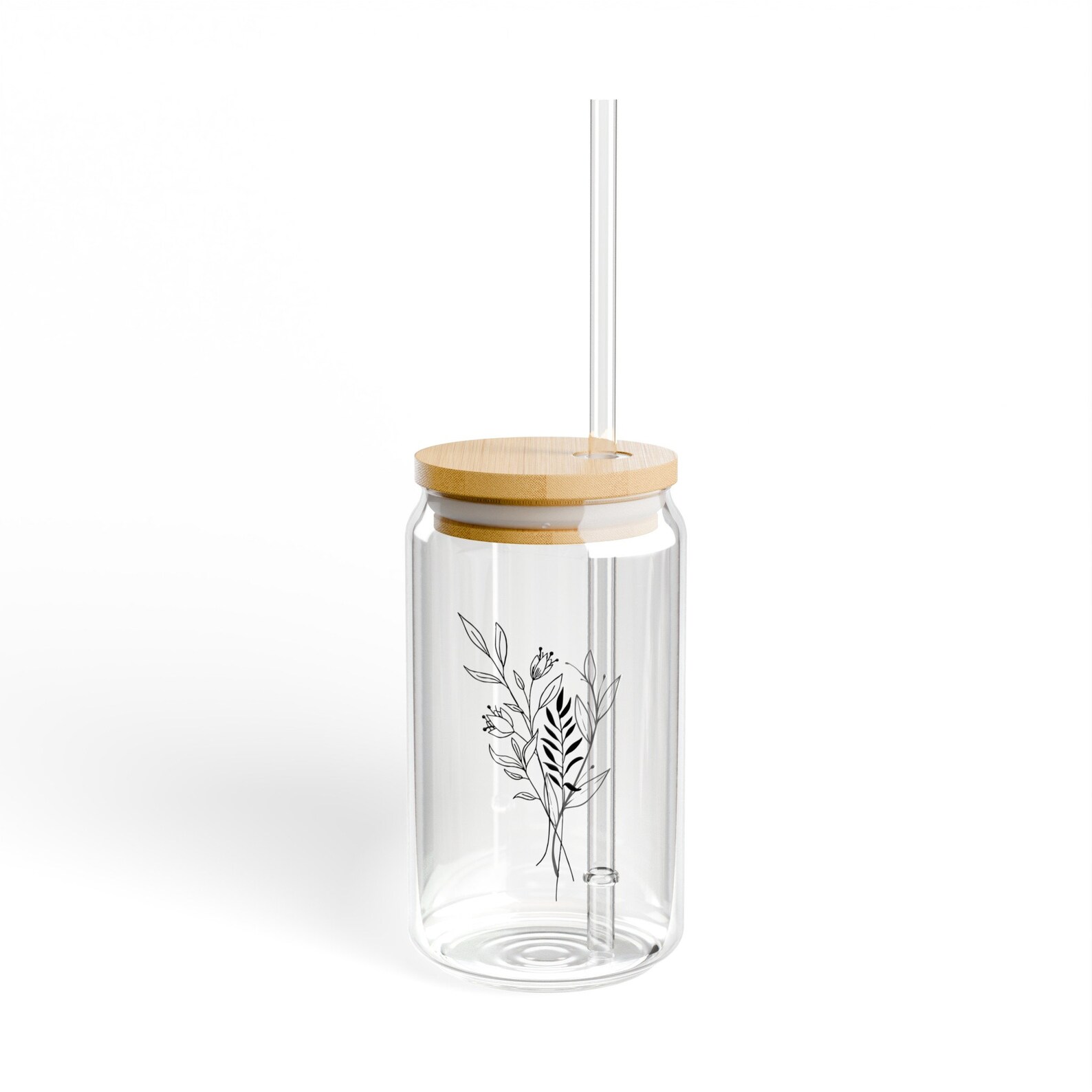 Cottagecore Wildflower Sipper Glass With Bamboo Lid and Plastic Straw ...