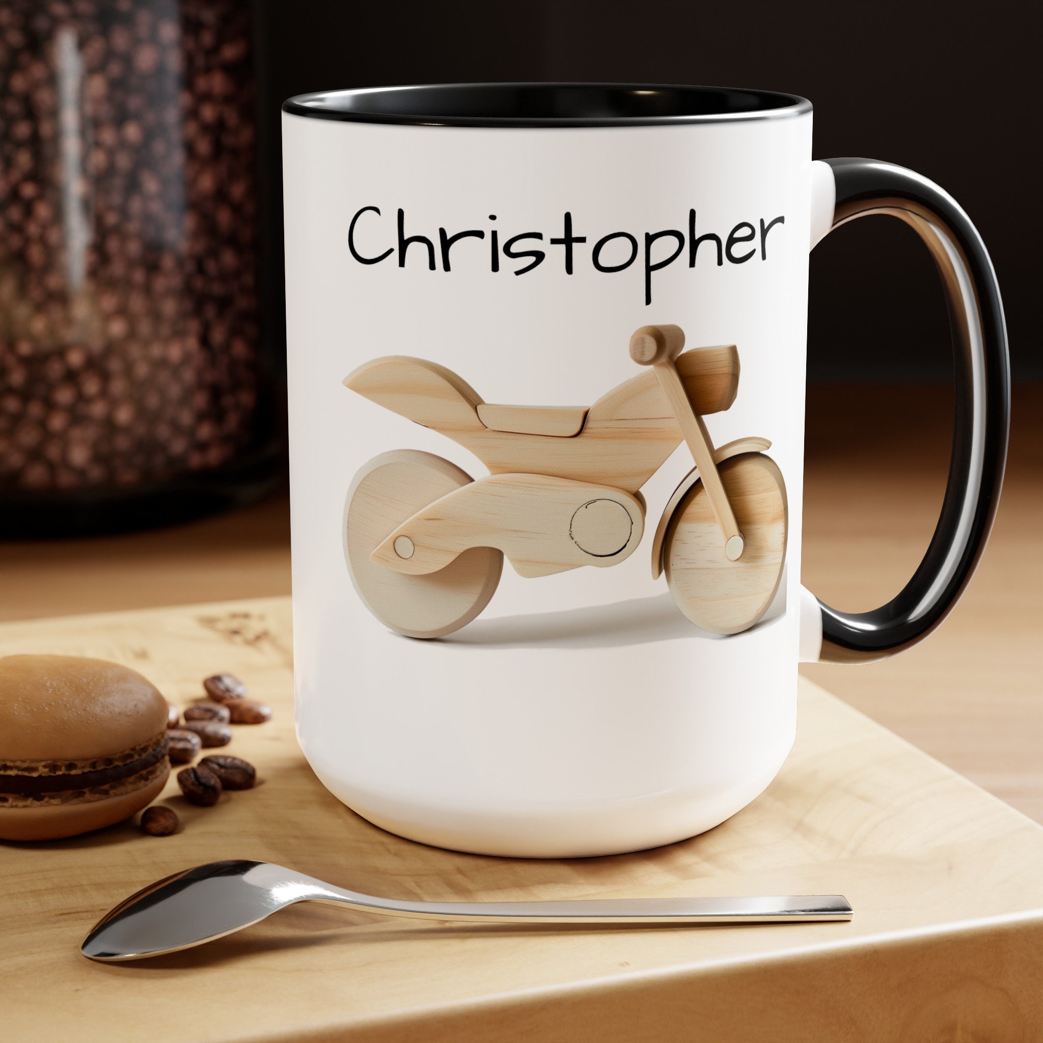 Personalized Wooden Toy Motorcycle Mug for Kids, Children's Mug, Cute ...