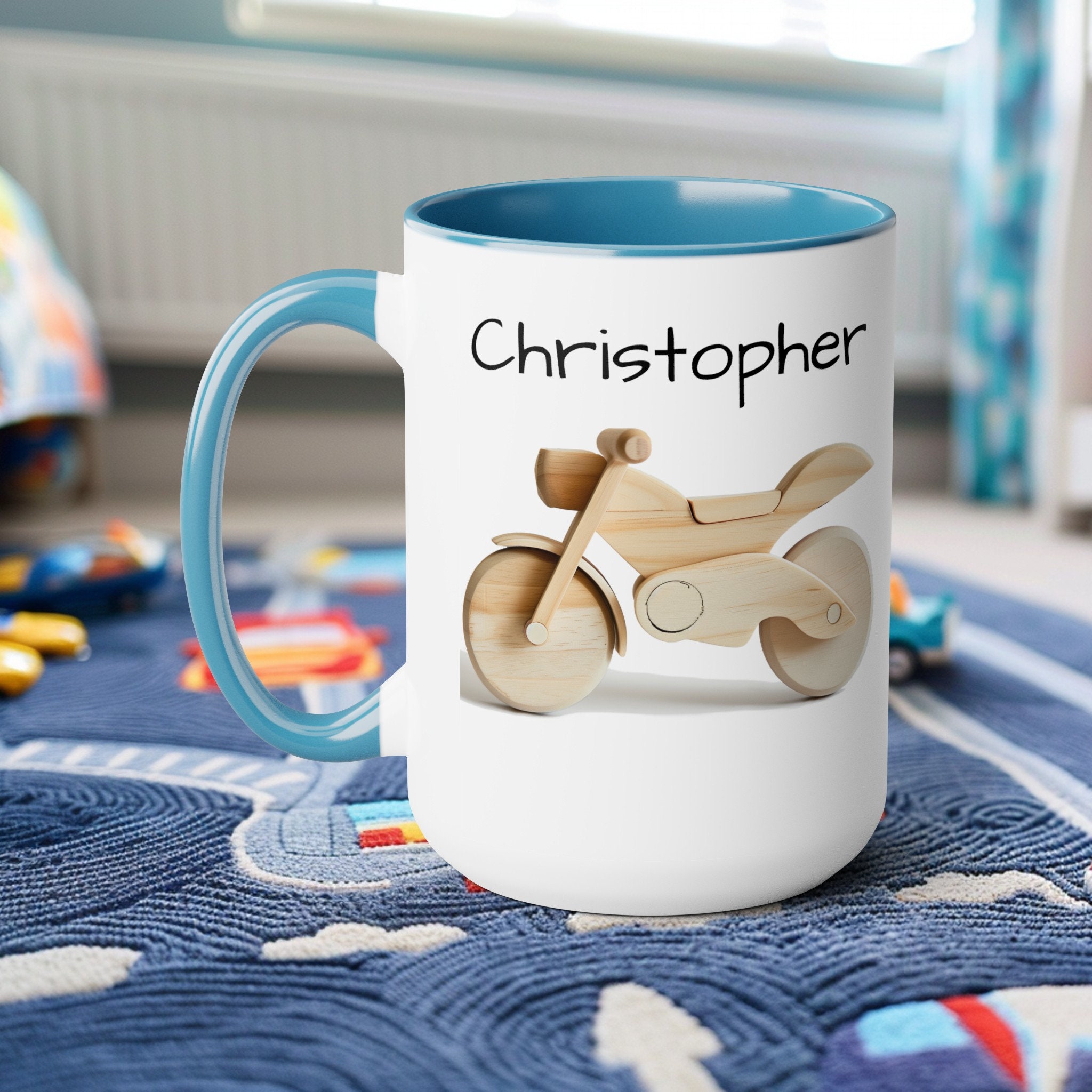 Personalized Wooden Toy Motorcycle Mug for Kids, Children's Mug, Cute ...