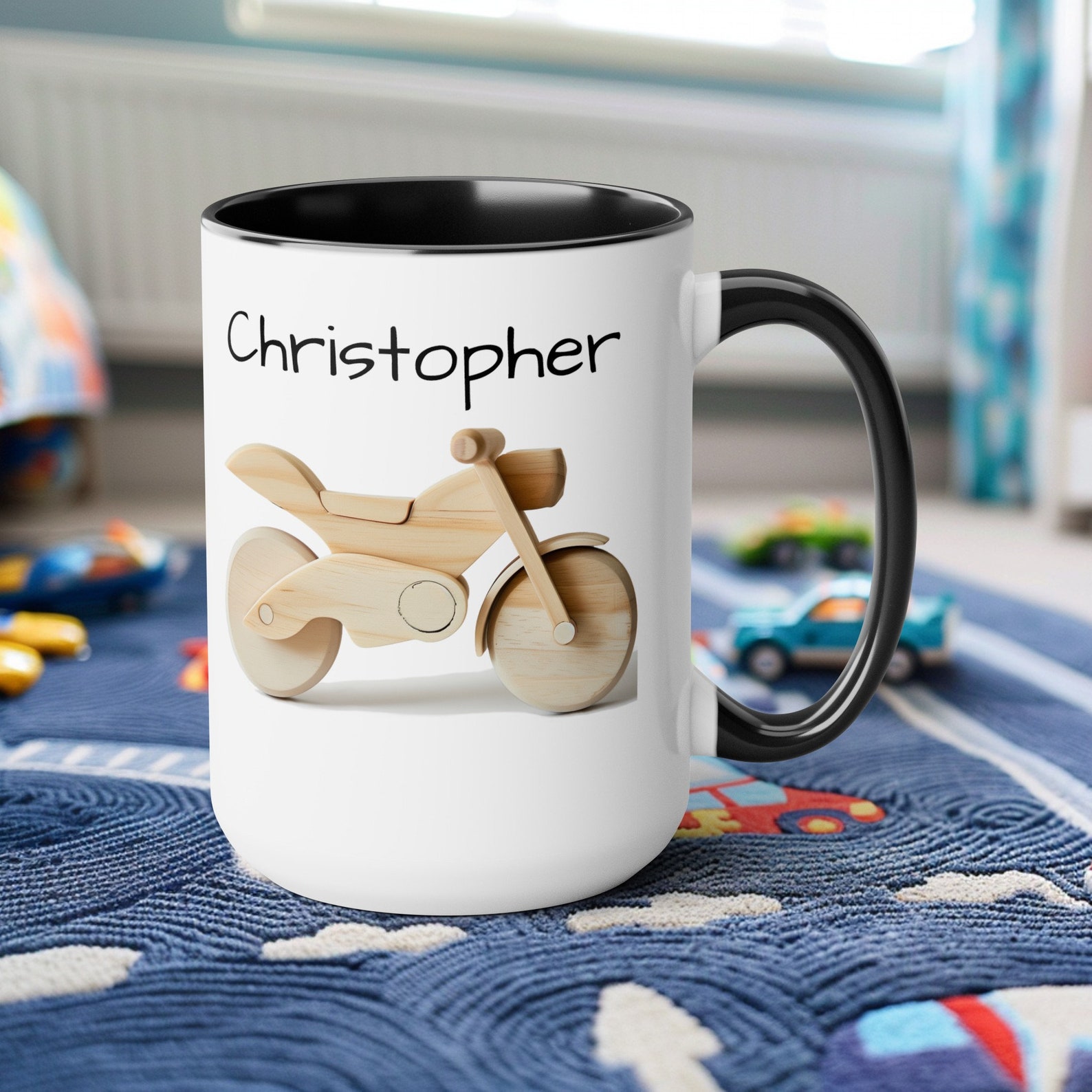 Personalized Wooden Toy Motorcycle Mug for Kids, Children's Mug, Cute ...