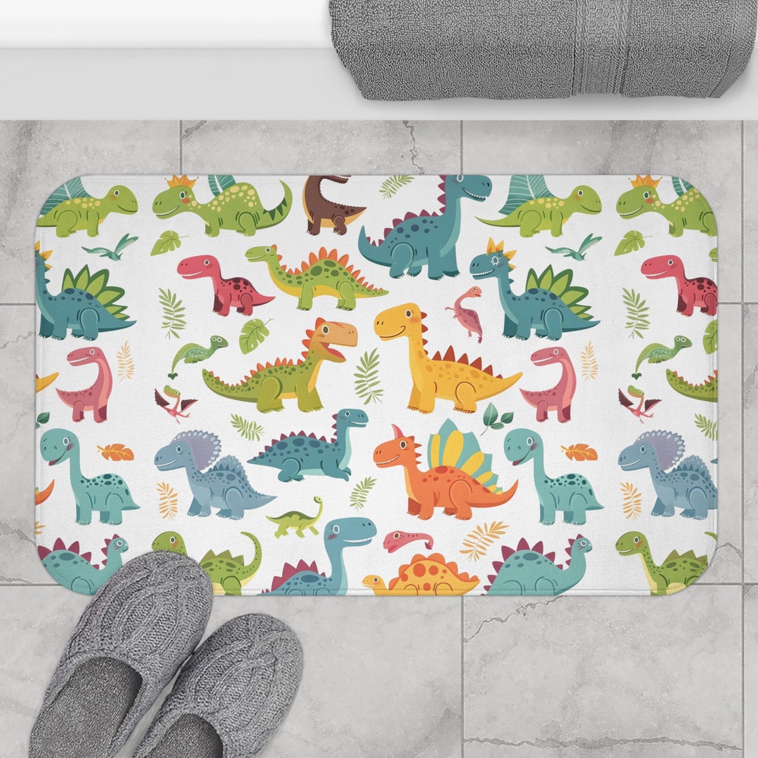 Dinosaur Bath Mat, Dino Bath Mat, Cute Dinosaur Kids Mat, Bath Mat for ...