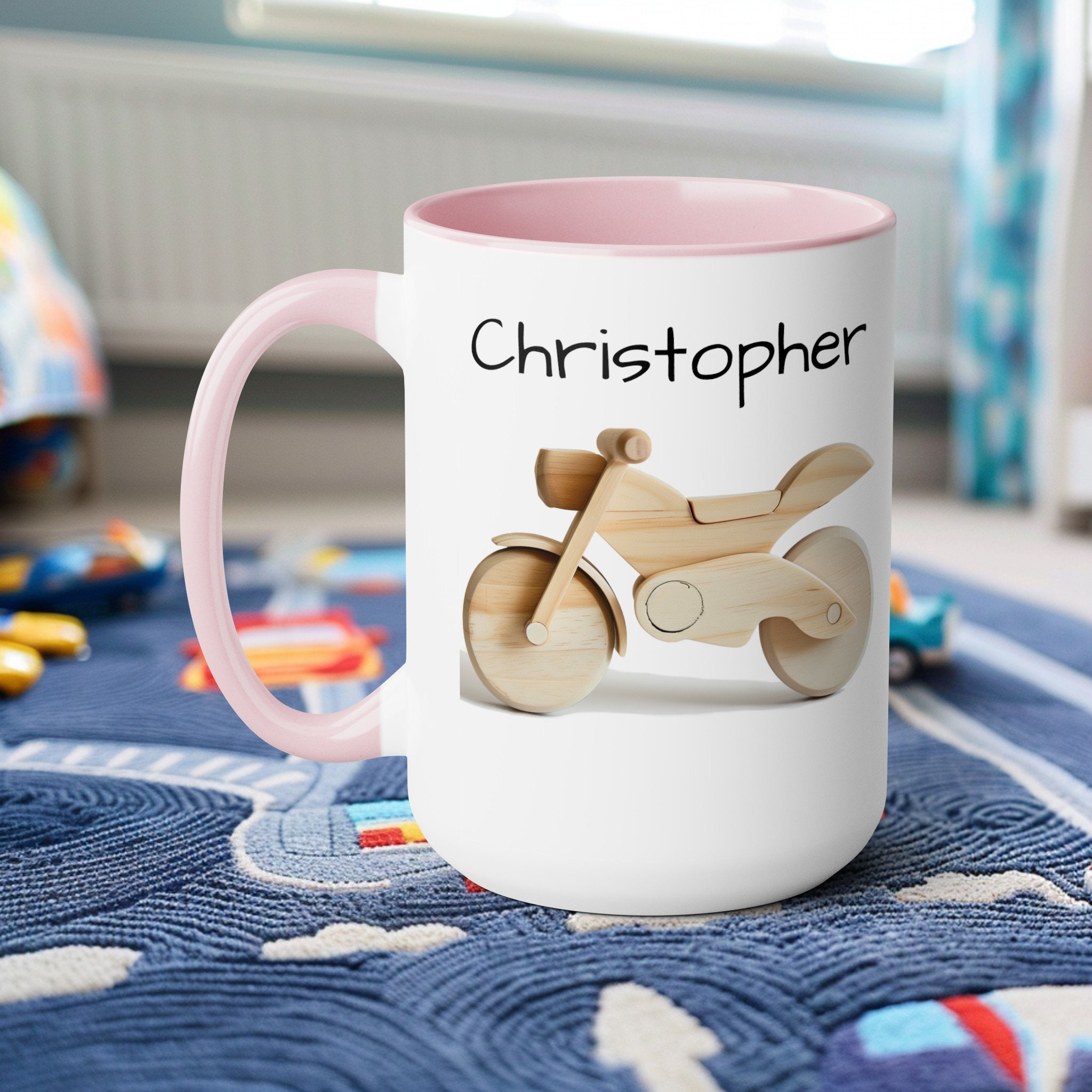 Personalized Wooden Toy Motorcycle Mug for Kids, Children's Mug, Cute ...