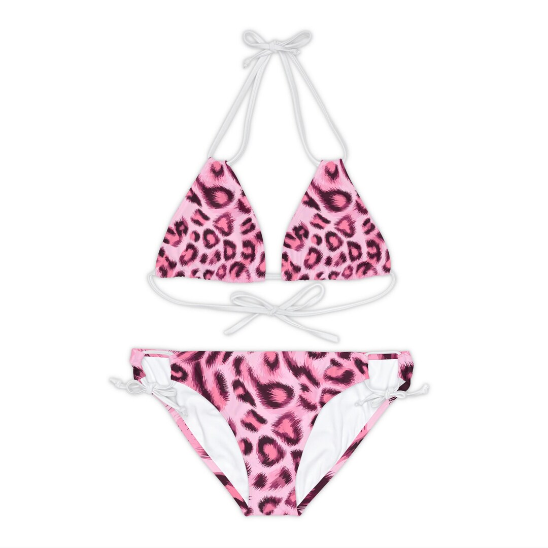 Pink Leopard Strappy Bikini Set • Trendy Two-piece Swimsuit - Etsy