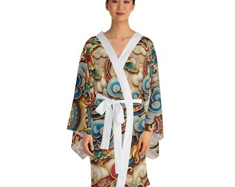 Japanese Surreal Motif Long Sleeve Kimono Robe, Women's Robe ...