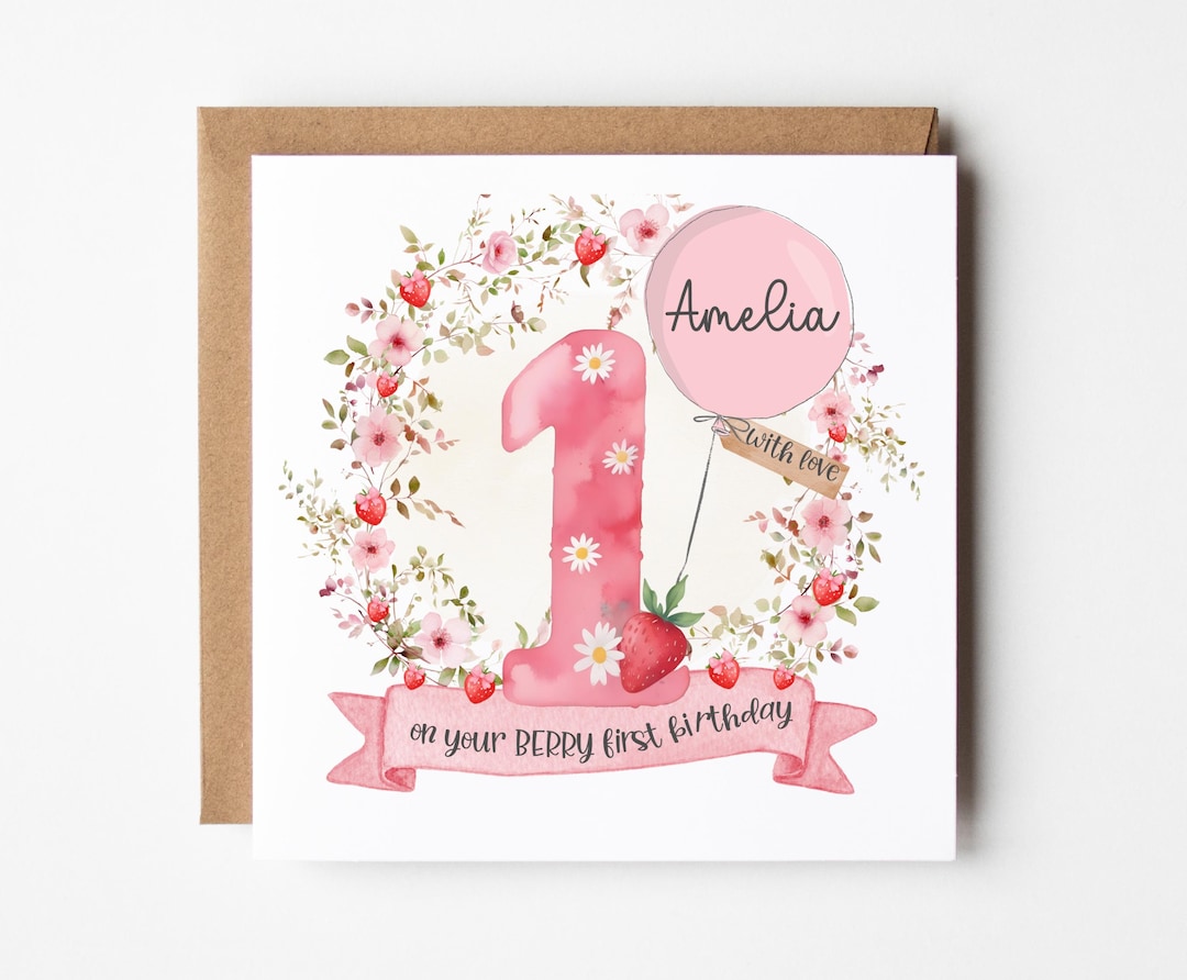 Personalised Girls 1st Birthday Card for Little Girl Berry 1st Birthday ...