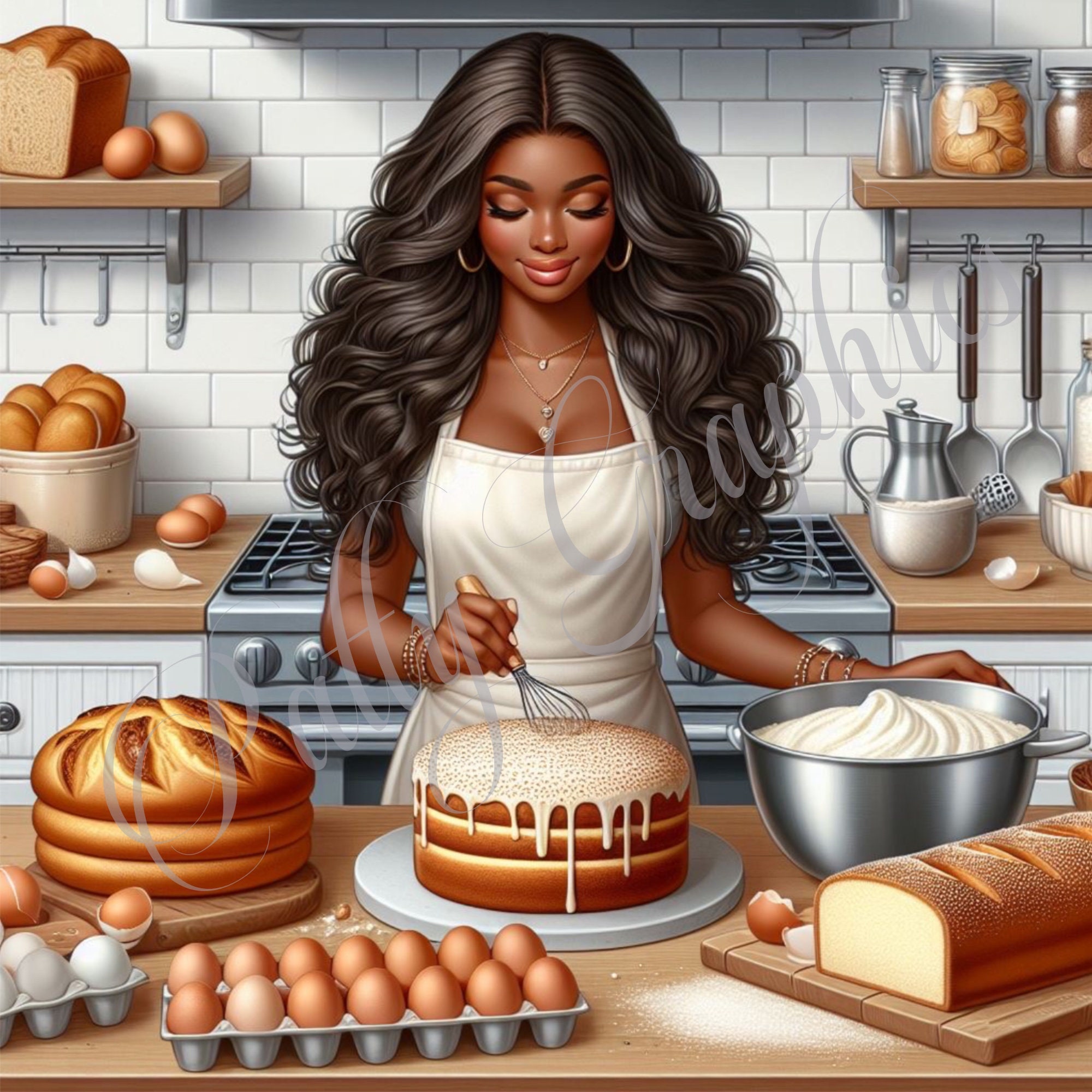 African American Women in the Kitchen Baking Clip Art 4 Digital ...