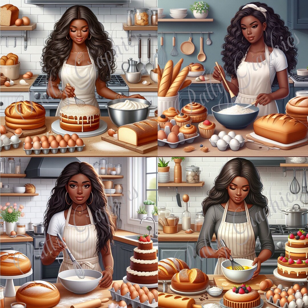 African American Women in the Kitchen Baking Clip Art 4 Digital ...
