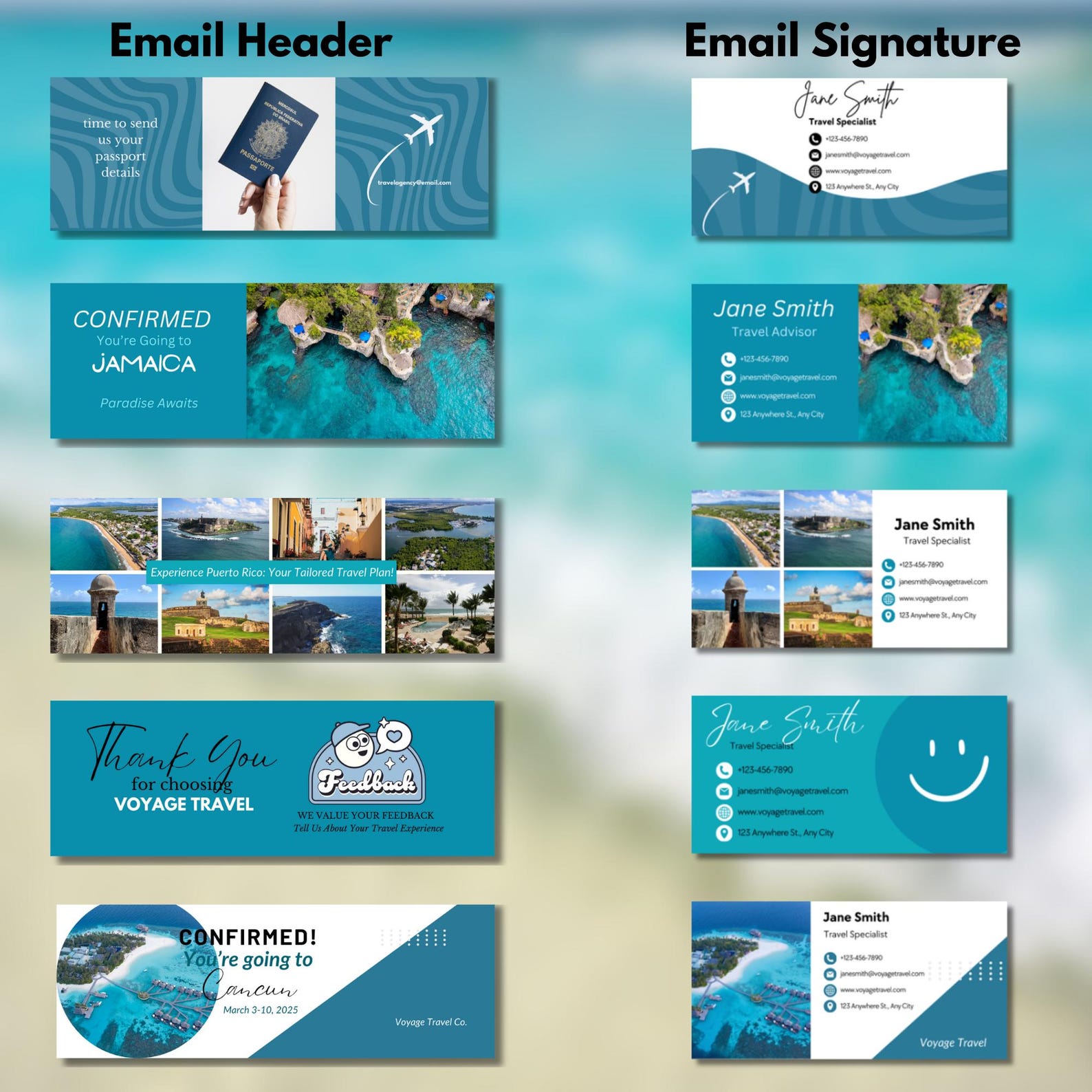 Travel Agent Email Header Banners and Matching Email Signature, Email ...