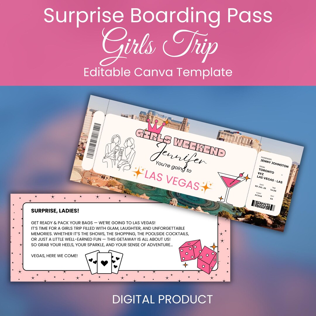 Editable Surprise Trip Boarding Pass Template for Girls Trip, Fake ...