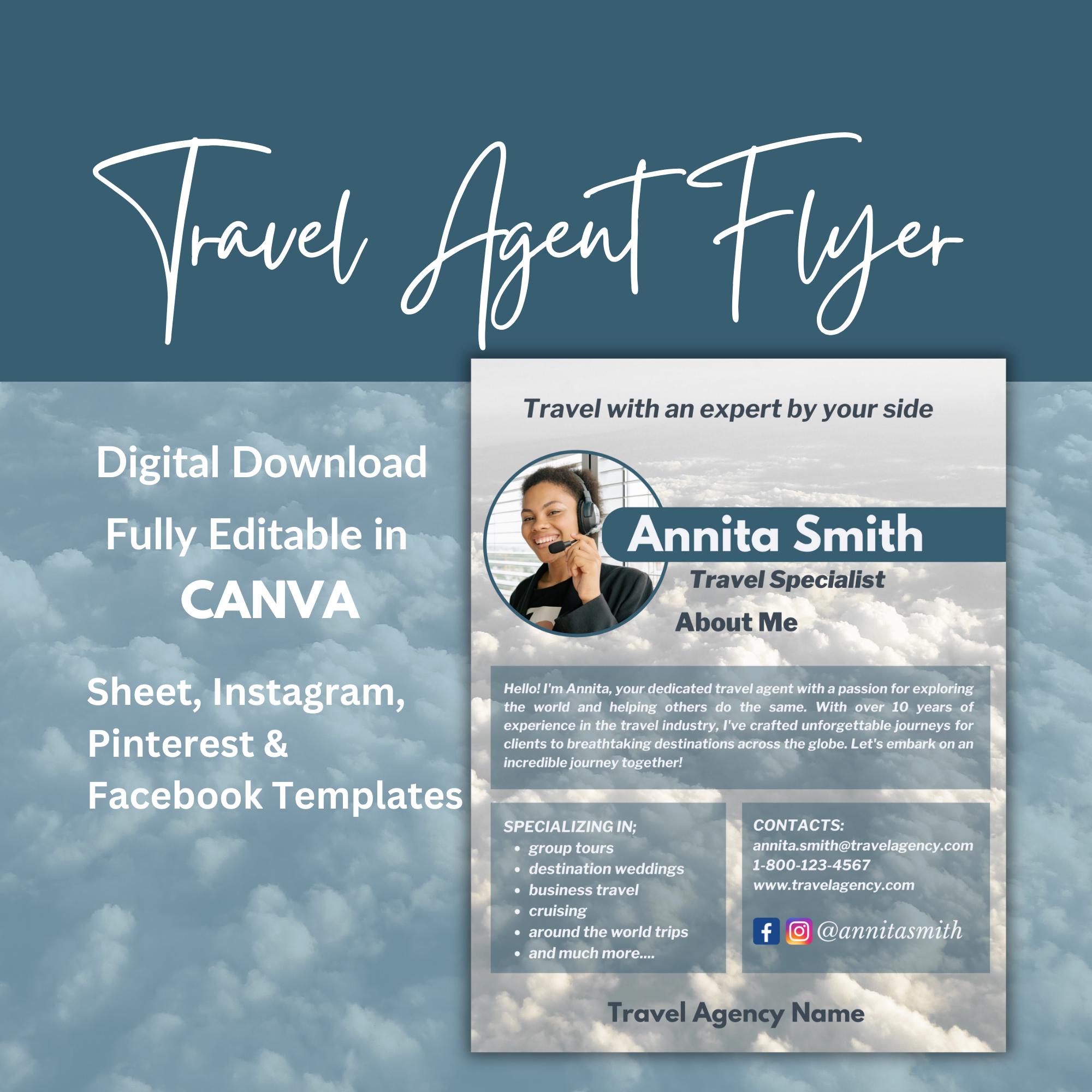 Travel Agent Introduction Flyer Canva Template, Travel Agency Instagram ...