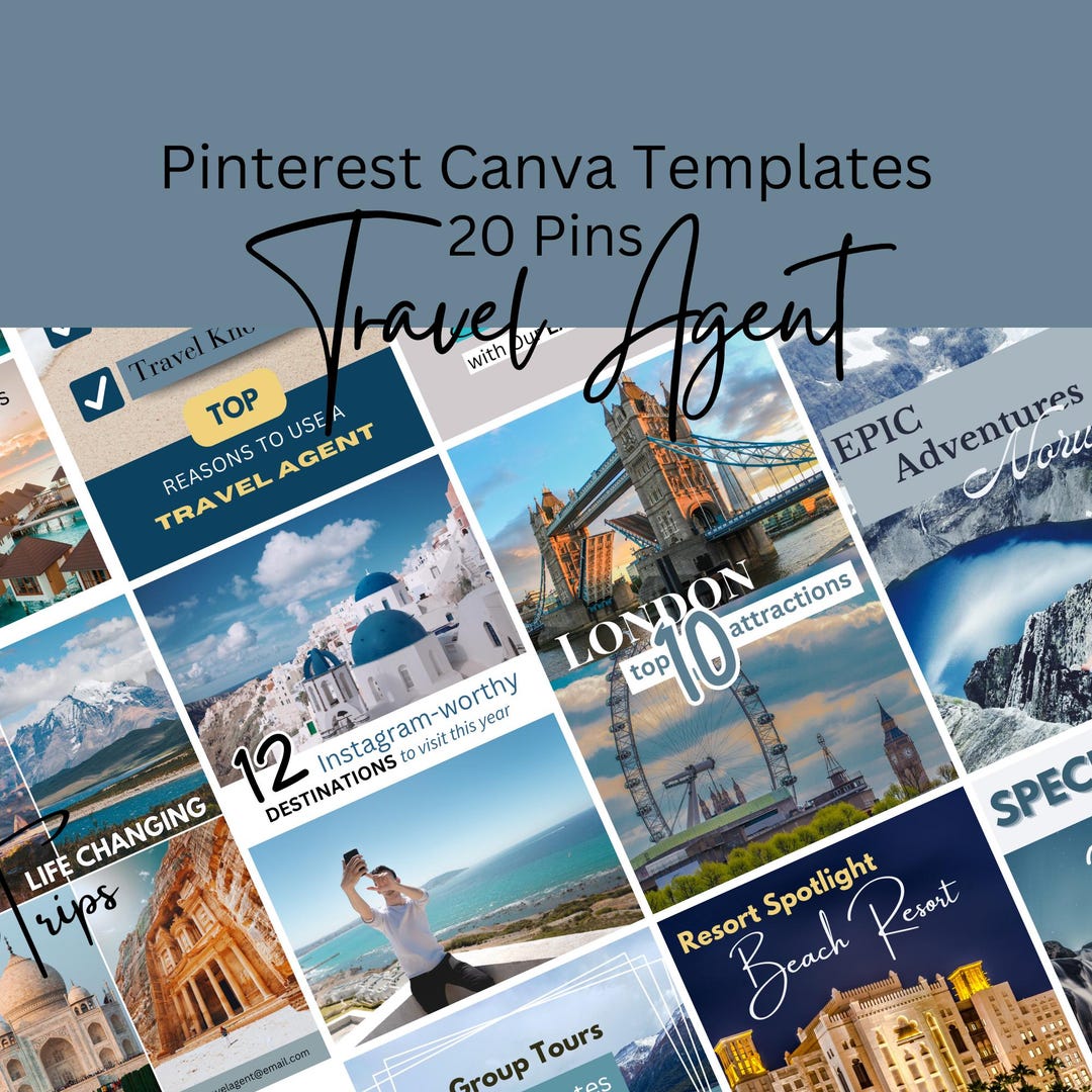 Travel Agent Pinterest Pin Canva Template, Social Media Travel Posts ...