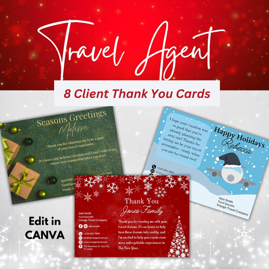 Travel Agent Christmas and Holiday Season Client Thank You Cards ...