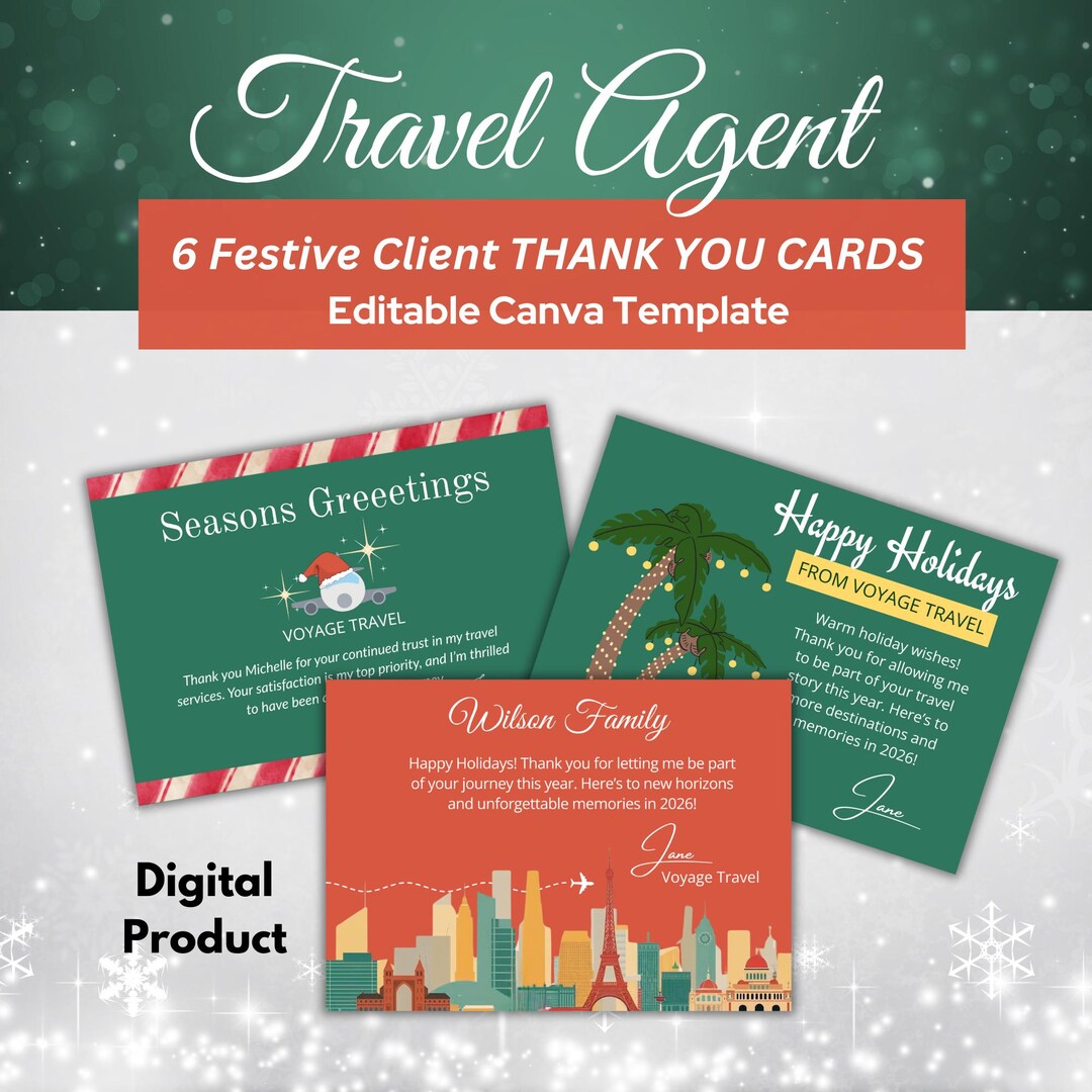 Travel Agent Christmas and Holiday Season Client Thank You Cards ...