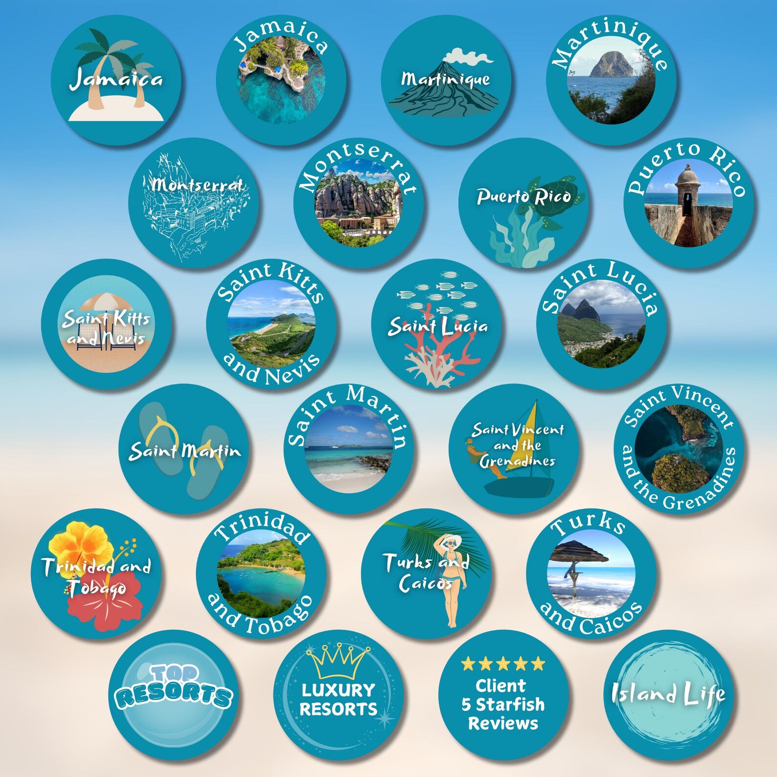 Travel Instagram Highlight Cover Canva Template, Caribbean and Tropical ...