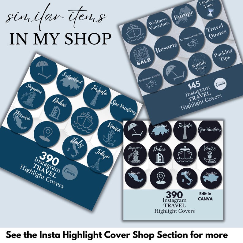Travel Instagram Highlight Covers Canva Template, Country Travel Icons ...