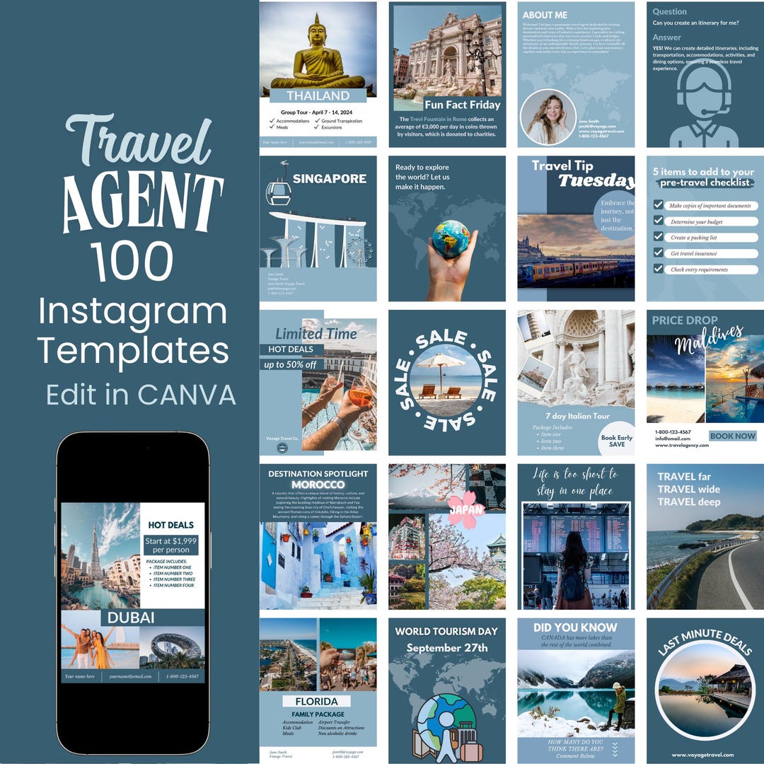 Travel Agent Instagram Social Media Template, Travel Social Media Post ...
