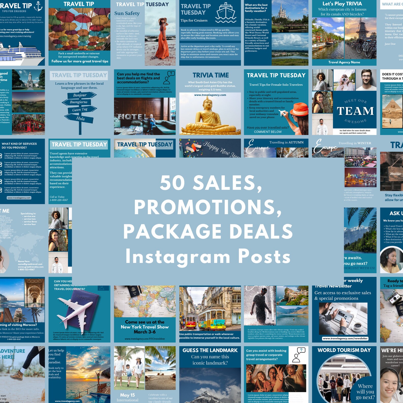 Travel Agent Instagram Post Bundle, Travel Social Media Content, Travel ...